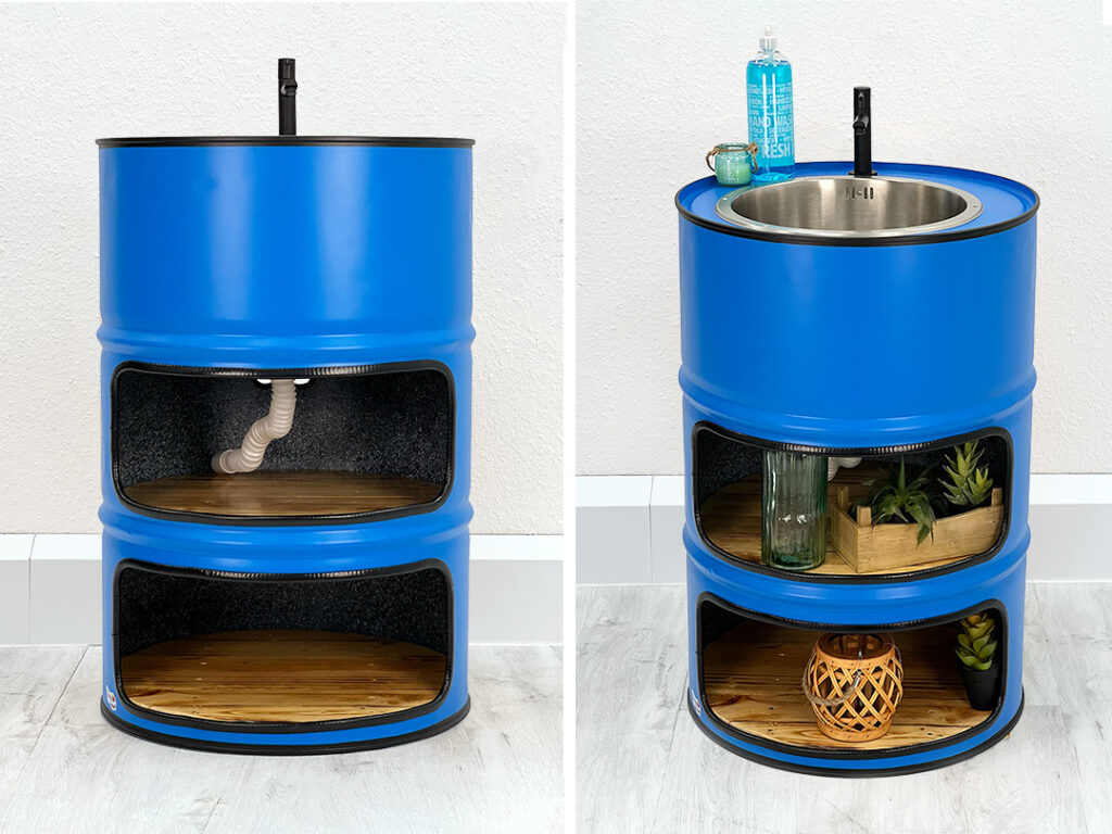 Oil drum washbasins - Tonnentumult sinks built from 200 Liter oil barrrels