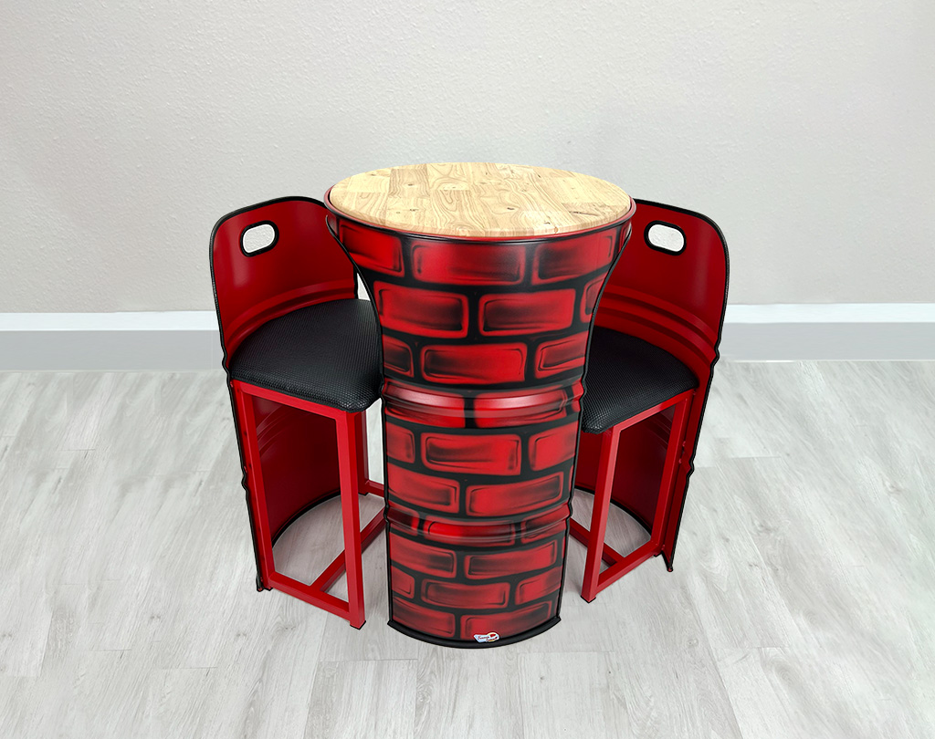 Oil drum table & chair set "Wim" - Tonnentumult oil dum furniture store