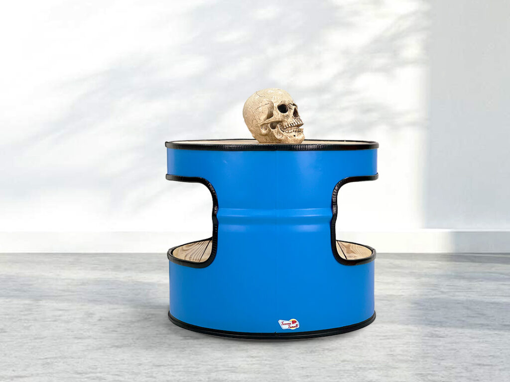 Oil drum tables - Tonnentumult barrel bar tables, coffee tables, bed tables