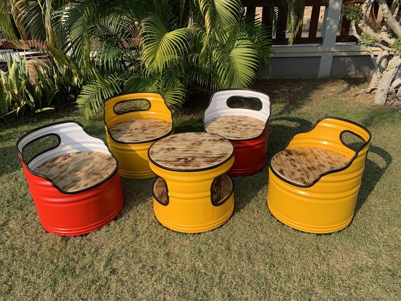 Oil drum seating set - Tonnentumult Upcycling lounge barrel seating set